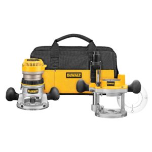 dewalt router, fixed and plunge base kit, soft start, 12-amp, 24,000 rpm, variable speed trigger, corded (dw618pkb)