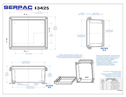 Serpac I342S,TCBG (5.46 x 10.23 x 11.75 in) Polycarbonate IP67 Waterproof UL 508A Plastic Project Junction Box Enclosure with Clear Top Screw Entry Cover and Gray Bottom