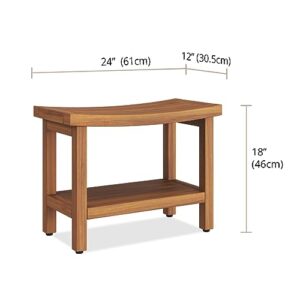 AquaTeak Patented 24" Sumba Teak Shower Bench with Shelf