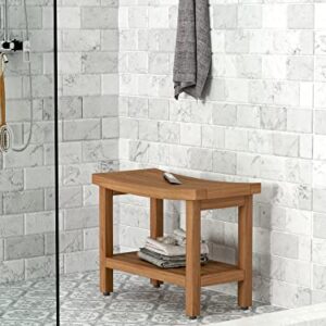 AquaTeak Patented 24" Sumba Teak Shower Bench with Shelf