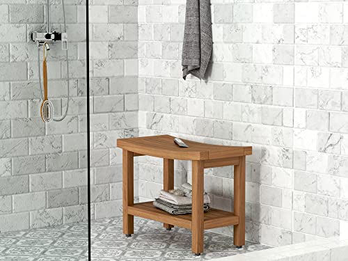 AquaTeak Patented 24" Sumba Teak Shower Bench with Shelf