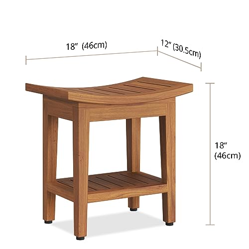 AquaTeak Patented 18" Maluku Teak Shower Bench with Shelf