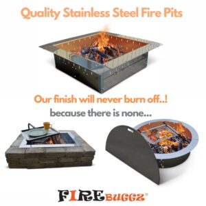 Firebuggz Heavy Duty Stainless Steel Fire Pit Ring Insert for Outdoors - 24" Square Insert, 32" Outside Flange, 9" Height