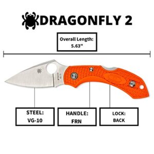 Spyderco Dragonfly 2 Lightweight Signature Knife with 2.3" VG-10 Steel Blade and High-Strength Orange FRN Handle - PlainEdge - C28POR2