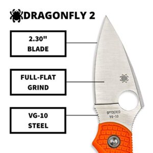 Spyderco Dragonfly 2 Lightweight Signature Knife with 2.3" VG-10 Steel Blade and High-Strength Orange FRN Handle - PlainEdge - C28POR2