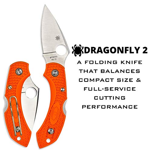 Spyderco Dragonfly 2 Lightweight Signature Knife with 2.3" VG-10 Steel Blade and High-Strength Orange FRN Handle - PlainEdge - C28POR2