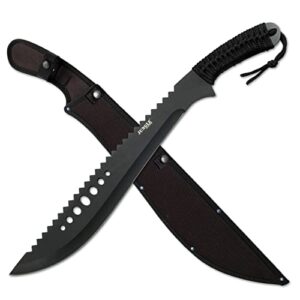 jungle master–machete with reverse serrations–black stainless steel blade w/ reverse serrations,full tang,cord wrapped handle,nylon sheath,outdoor,hunt,camp,hike,survival,jm-031b 21-inch overall