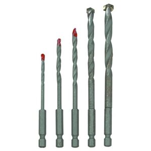 masonry drill bits, quick change, 5 pc. [5/32", 3/16", 1/4", 5/16" & 3/8" hex shank/carbide tips]