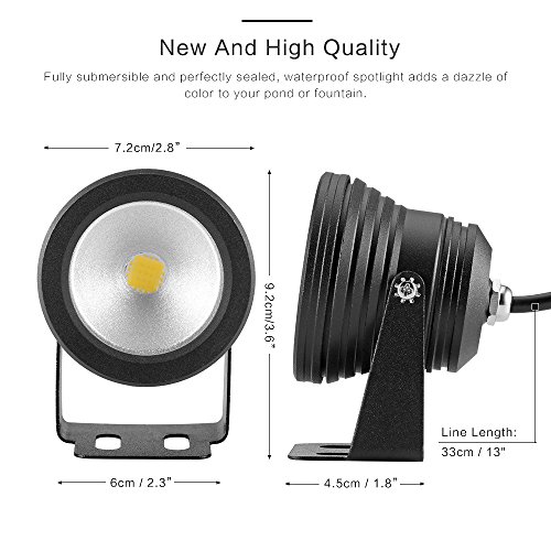 Lemonbest® 10w 12v Black LED Underwater Flood Light for Landscape Fountain Pond Pool, Warm White