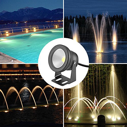 Lemonbest® 10w 12v Black LED Underwater Flood Light for Landscape Fountain Pond Pool, Warm White