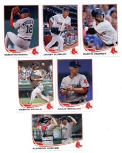 2013 topps baseball boston red sox complete team set (sealed) ( 24 cards) - justin pedroia, jacoby ellsbury, daisuke matsuzaka, alfred aceves, will middlebrooks, craig breslow, vincente padilla, daniel nava, ryan sweeney, jarrod saltalamacchia, jonny gome