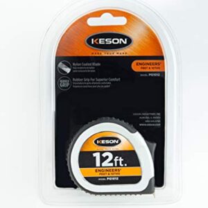 Keson PG1012 Short Tape Measure with Nylon Coated Steel Blade (Graduations: ft., 1/10, 1/100), 5/8-Inch by 12-Foot