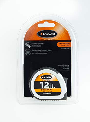 Keson PG1012 Short Tape Measure with Nylon Coated Steel Blade (Graduations: ft., 1/10, 1/100), 5/8-Inch by 12-Foot