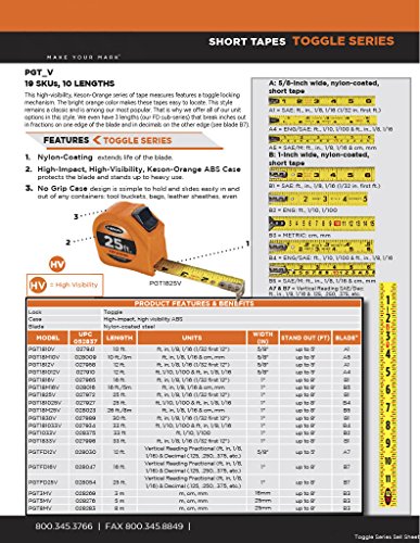 Keson Tape Measure, 5/8 In x 10 ft/3m, Orange (PGT18M10V)