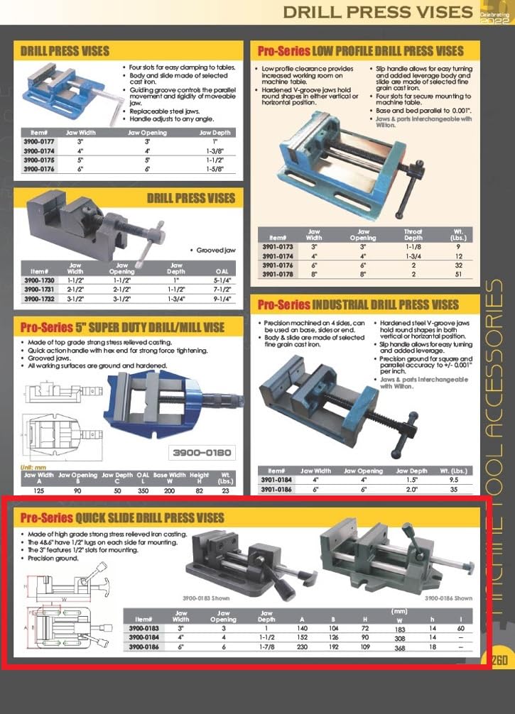 HHIP 3900-0183 Pro-Series High Grade Iron Quick Slide Drill Press Vise, 3" Width x 1.25" Depth Jaw, 3.5" Jaw Opening (Pack of 1), Silver