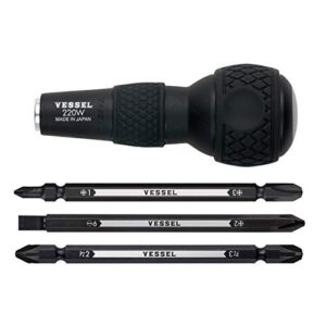 vessel ball grip 1/4" hex. bit interchangeable screwdriver (bit 3pc. (+1, 3 / +2, -6 / pz2, pz3) set. 220w3j1)