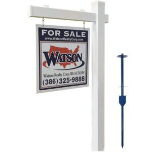 4ever products vinyl pvc real estate sign post - white with flat cap - 5' post