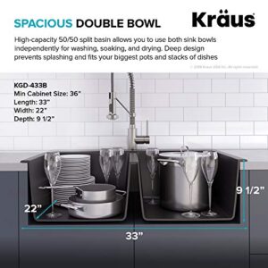 Kraus Quarza Kitchen Sink, 33-Inch Equal Bowls, Black Onyx Granite, KGD-433B model