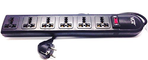 VCT WPSB 220/240 Volt 6-Universal Outlet Power Strip and Surge Protector 13 Amp Circuit Breaker 50/60 Hz 450 Jules with Grounded Euro Plug