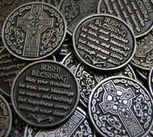 set of 10 celtic cross irish blessing pocket token coins