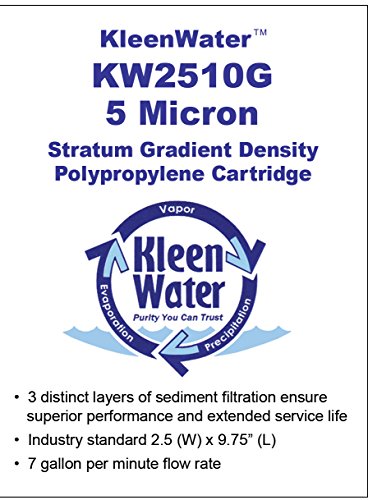 Meltblown Dirt Rust and Sediment Filters, KleenWater KW2510G Replacement Water Filter Cartridges, Two Layer 5 Micron Filtration, Set of 10