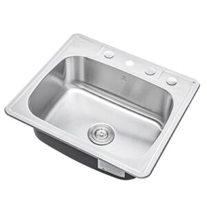 CozyBlock 25 x 22 x 9 Inch Top-mount/Drop-in Stainless Steel Single Bowl Kitchen Sink with Strainer - 18 Gauge Stainless Steel-4 Faucet Hole