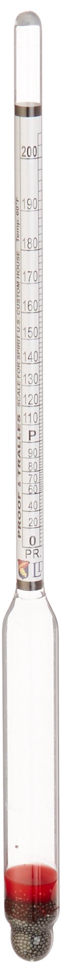 Glass Alcoholmeter/Hydrometer, Proof and Tralles