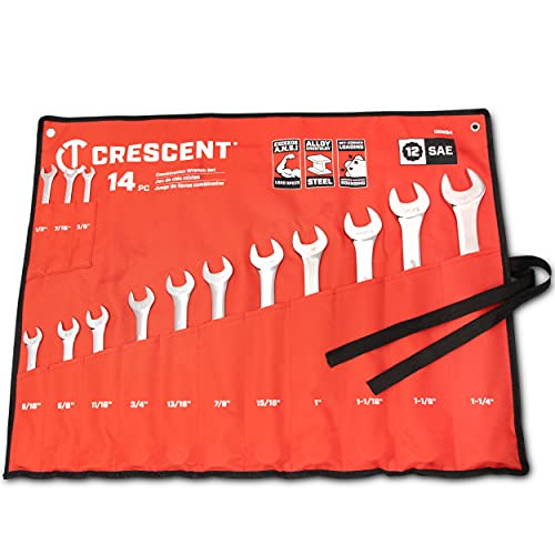 Crescent 14 Piece 12 Point SAE Combination Wrench Set with Tool Roll - CCWS4