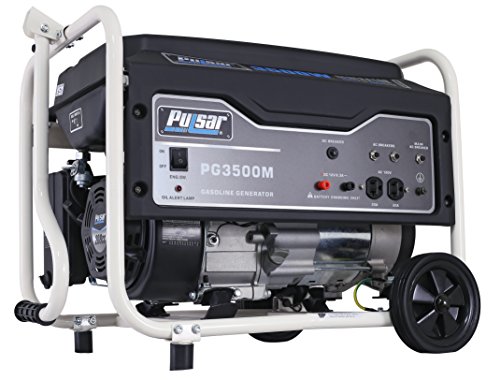 Pulsar 3,500W Portable Gas-Powered Generator with Mobility Kit PG3500M, 3500W, Black & White