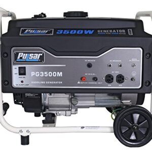 Pulsar 3,500W Portable Gas-Powered Generator with Mobility Kit PG3500M, 3500W, Black & White