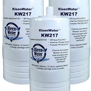 KleenWater Granular Carbon Chlorine Replacement Water Filter Compatible With Aqua-Pure AP217/Aqua-Pure AP200 Water Filter System, Set of 3, Includes replacement O-ring Qty(1)