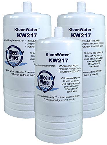 KleenWater Granular Carbon Chlorine Replacement Water Filter Compatible With Aqua-Pure AP217/Aqua-Pure AP200 Water Filter System, Set of 3, Includes replacement O-ring Qty(1)