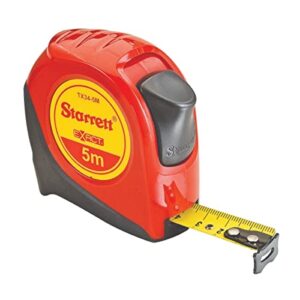 starrett exact retractable metric pocket tape measure with nylon coating, self adjusting end hook, and steel belt clip - 3/4" width x 5m length - ktx34-5m-n