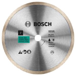 bosch db743s 7 in. standard continuous rim diamond blade with 5/8 in. arbor for clean cut wet/dry cutting applications in tile, ceramic, slate