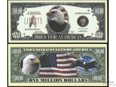 American Eagle "Pride" Million Dollar Bill With Bill Protector - Novelty Money