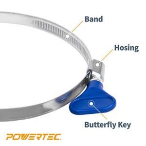 POWERTEC 70127 2-1/2 Inch Key Hose Clamp, Thumb Screw Key Adjustable Stainless Steel Hose Clamps for Dust Collection, Dust Collector and Dryer Vent Hose, Pipe Clamp, RV Clamp, Worm Gear Clamp, 5 pack