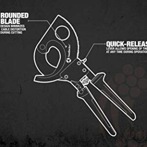 Southwire 58277740 Tools & Equipment CCPR400 Heavy Duty Compact Ratcheting Cable Cutters with Comfort Grip Handles, Easy to Use Quick- Release Lever, Steel Blades, 750 kcmil CU/1000 kcmil AL