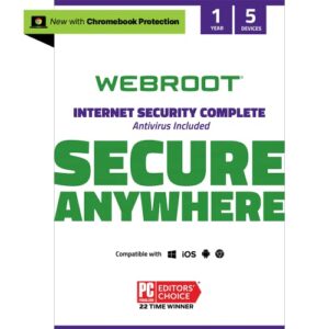 webroot internet security complete | antivirus software 2023 | 5 device|1 year keycard delivery for pc/mac/chromebook/android/ios + password manager, performance optimizer & cloud backup