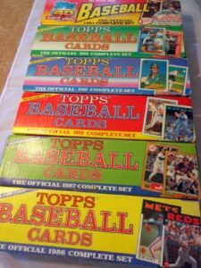 lot of 6 sets from topps 1986 1987 1988 1989 1990 1991 baseball card complete factory opened sets in the fancy colored christmas boxes!