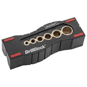 milescraft 1312 drill block - handheld drill guide, drilling jig for 6 of the most common drill bit sizes