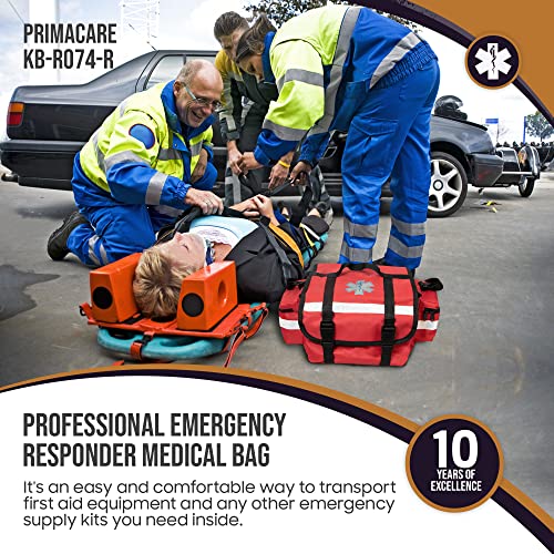 PrimaCare KB-RO74-R First Responder Bag for Trauma, 17" x 9" x 7", Red