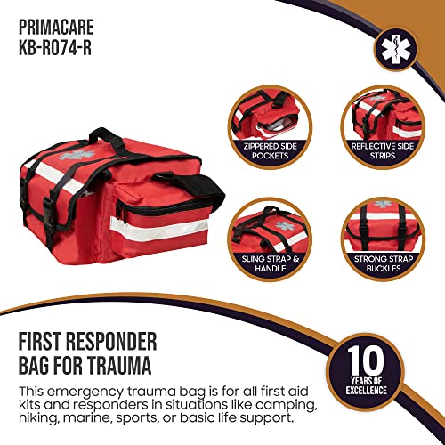 PrimaCare KB-RO74-R First Responder Bag for Trauma, 17" x 9" x 7", Red