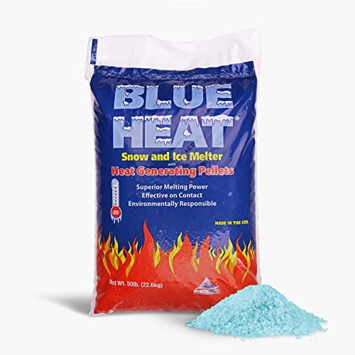 PELLETS OF FIRE Blue Heat Calcium Blend Professional Grade Ice Melt, Negative 25-Degree Effectiveness, Melter, 50-Pound