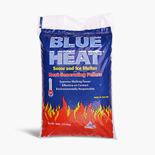 PELLETS OF FIRE Blue Heat Calcium Blend Professional Grade Ice Melt, Negative 25-Degree Effectiveness, Melter, 50-Pound