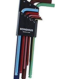 Bondhus 69499 Ball End L-Wrench Set w/ColorGuard Finish, 9 Piece