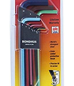 Bondhus 69499 Ball End L-Wrench Set w/ColorGuard Finish, 9 Piece