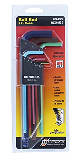 Bondhus 69499 Ball End L-Wrench Set w/ColorGuard Finish, 9 Piece