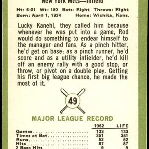 1963 Fleer # 49 Rod Kanehl New York Mets (Baseball Card) Dean's Cards 5 - EX Mets