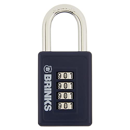 BRINKS - 40mm 4-Dial Resettable Sports Padlock - Zinc Die-Cast Body with Chrome Plated Shackle, Navy