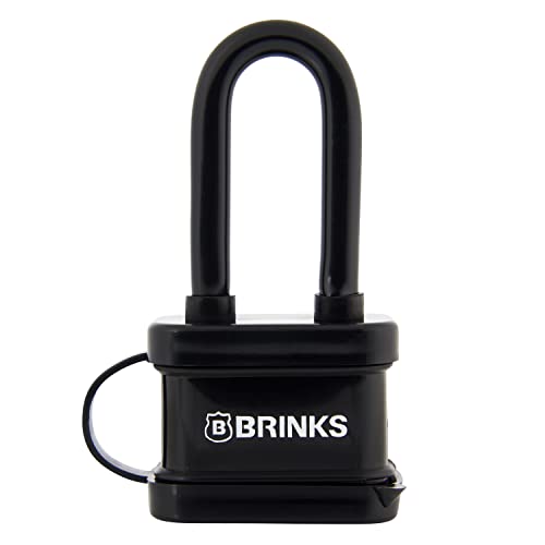 BRINKS - 40mm Laminated Steel Weather Resistant Padlock with 2” Shackle - Vinyl Wrapped and Chrome Plated with Hardened Steel Shackle, 172-42051, Black